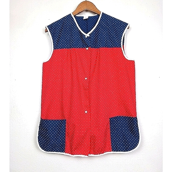 Vintage | Tops | Vintage Snap Front Artist Smock Top Retro Polka Dot ...
